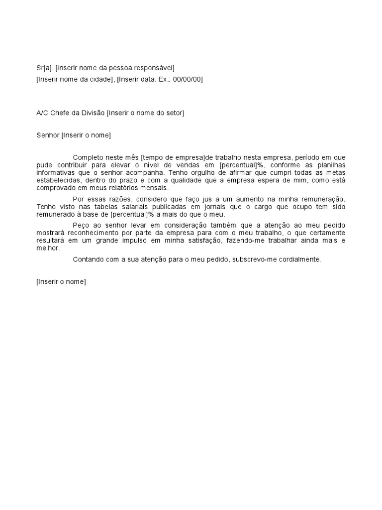 Modelo de Carta de Pedido de Aumento Salarial | PDF | Carreira e Crescimento