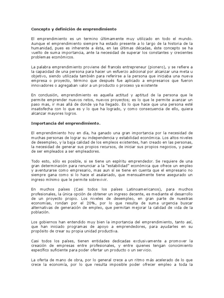 Concepto y Definición de Emprendimiento | PDF | Desempleo | Ciencias ...