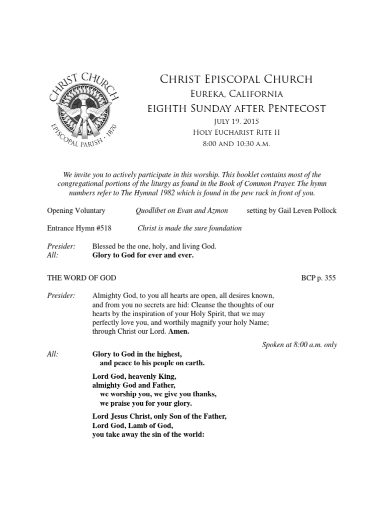 July 19 Eighth Sunday After Pentecost Booklet 2015 | PDF | God The ...