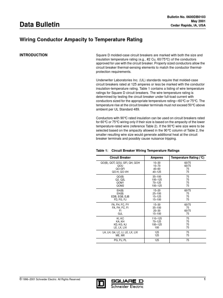 Wiring Ampacity To Temp Rating 0600DB0103 | PDF | Technology & Engineering