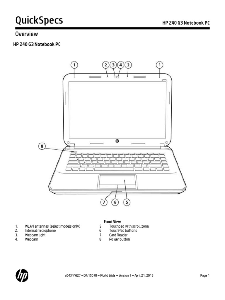 Manual notebook hp 240 g3 | Multi Core Processor | Ieee 802.11