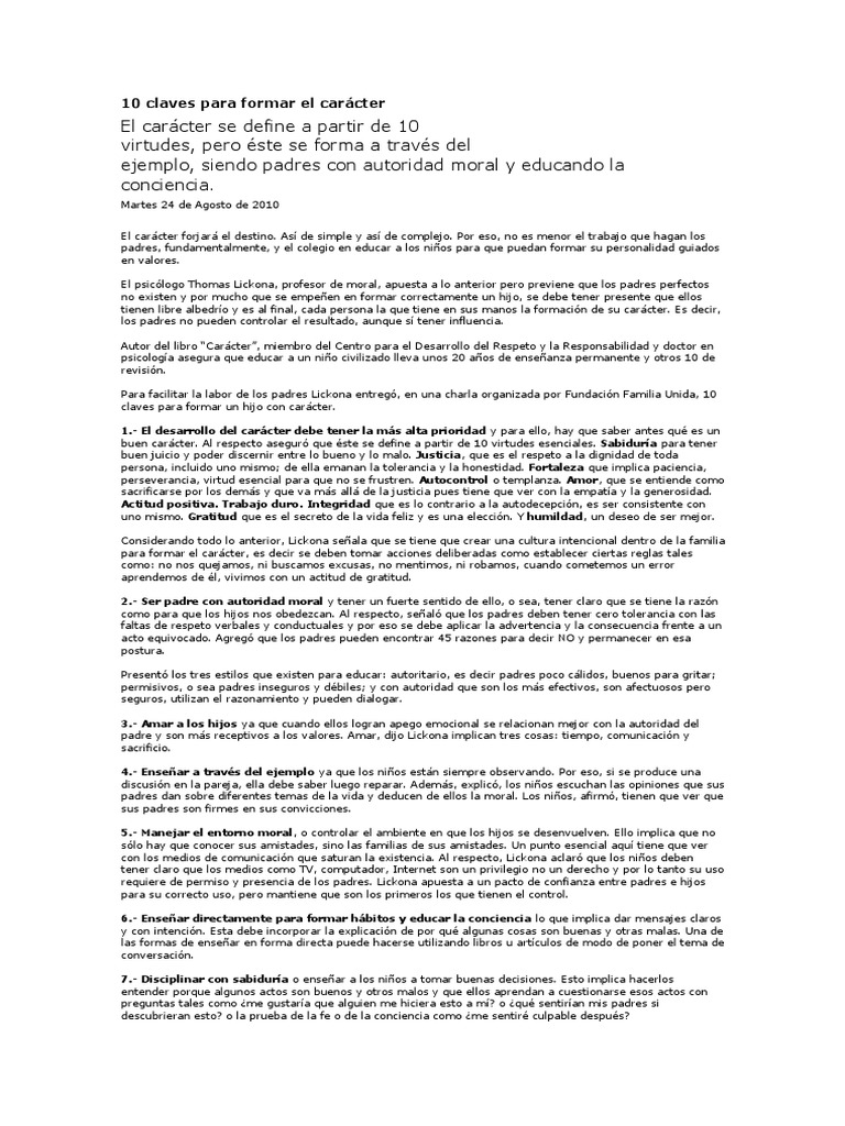 10 Claves para Formar El Carácter | PDF | Moralidad | Tolerancia