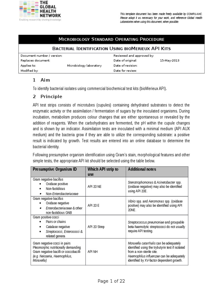Bacterial Identification SOP Using API Kits | PDF | Bacteria | Gram ...
