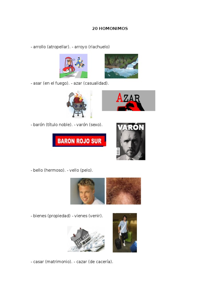 20 Homonimos y 20 Homofonas | PDF