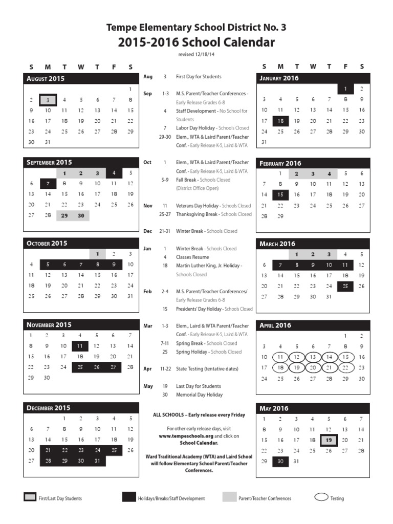 Tempe Elementary 2015-2016 Calendar | PDF