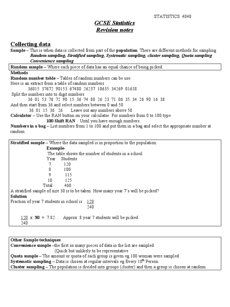 Gcse Statistics Revision Notes | PDF | Correlation And Dependence ...