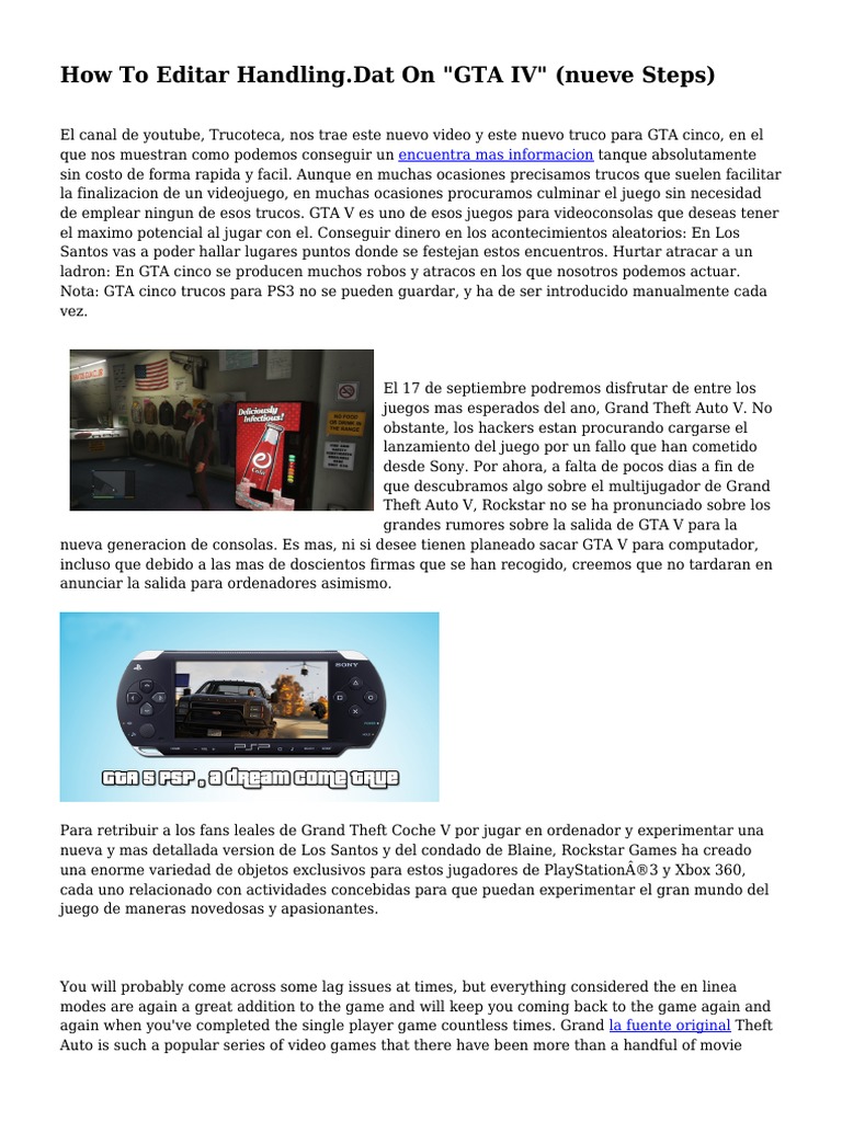 How To Editar Handling - Dat On "GTA IV" (Nueve Steps) | PDF | Juego de ...