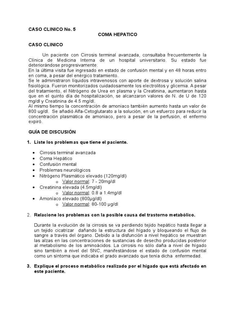 Coma Hepático en Cirrosis Avanzada | PDF | Metabolismo | Ácido gamma ...