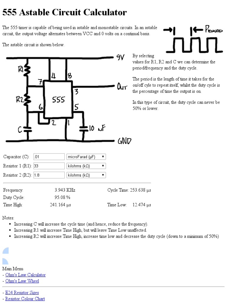 555 Astable Circuit Calculator | PDF