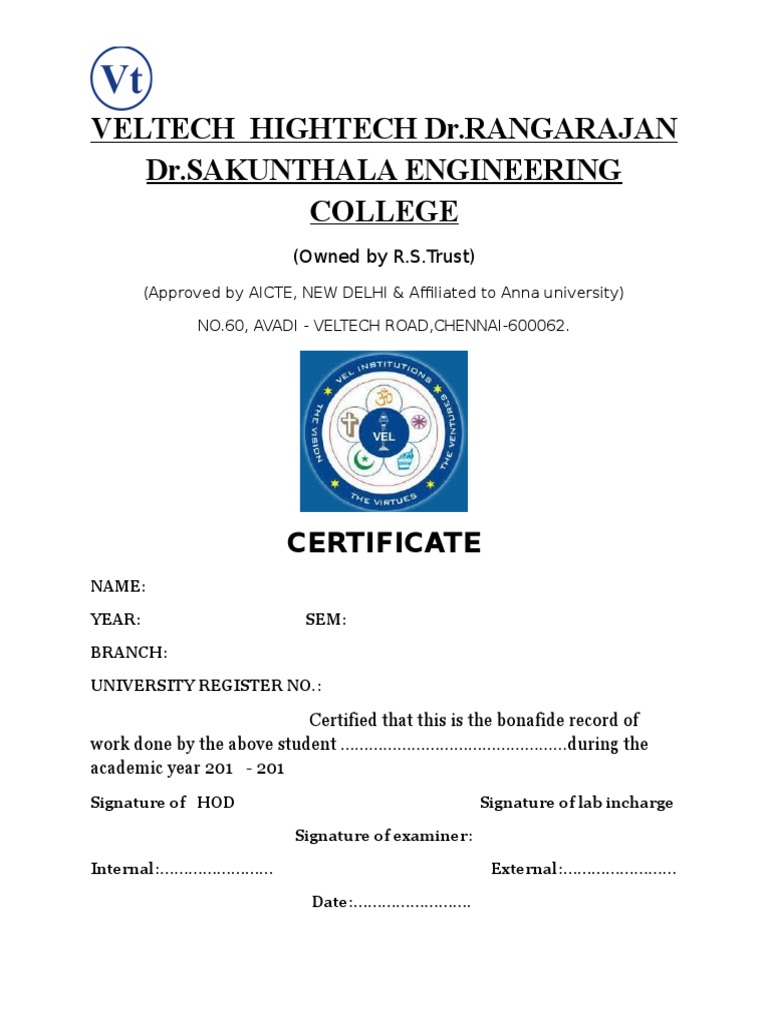 Veltech Hightech DR - Rangarajan DR - Sakunthala Engineering College | PDF