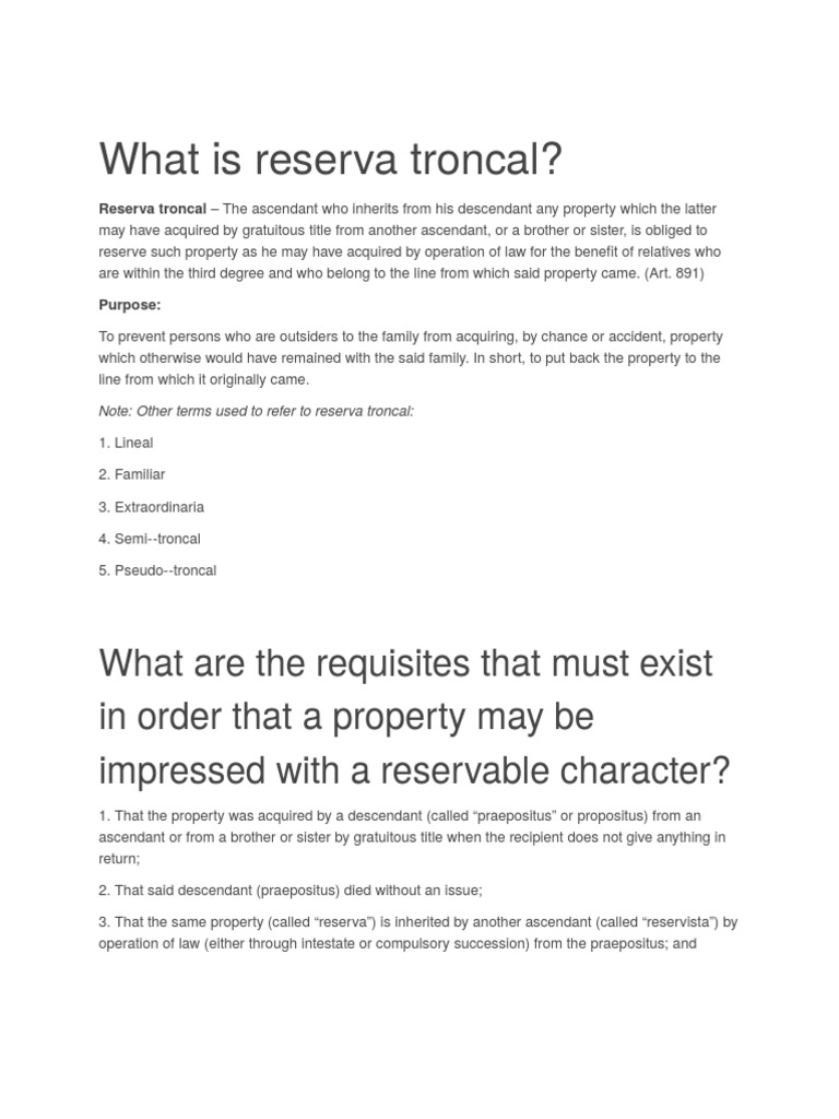 What is Reserva Troncal | Kinship And Descent | Virtue