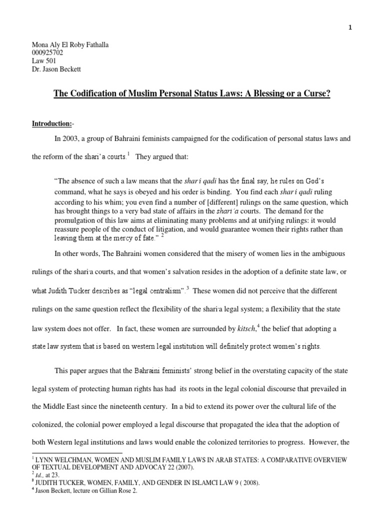 The Codification of Muslim Personal Status Laws: A Blessing or A Curse ...