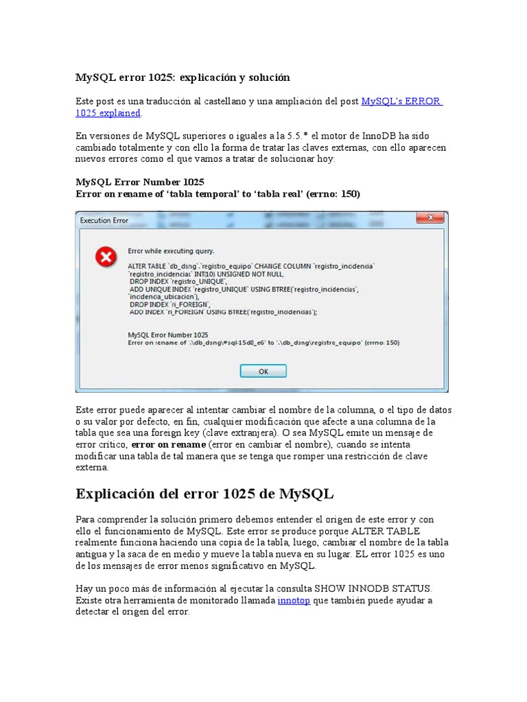 MySQL Error 1025 | PDF | Mi sql | SQL