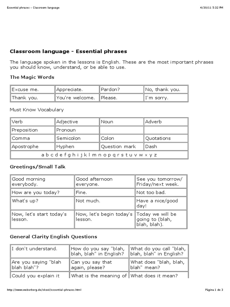 Essential Classroom Phrases Guide | PDF | Foreign Language Studies