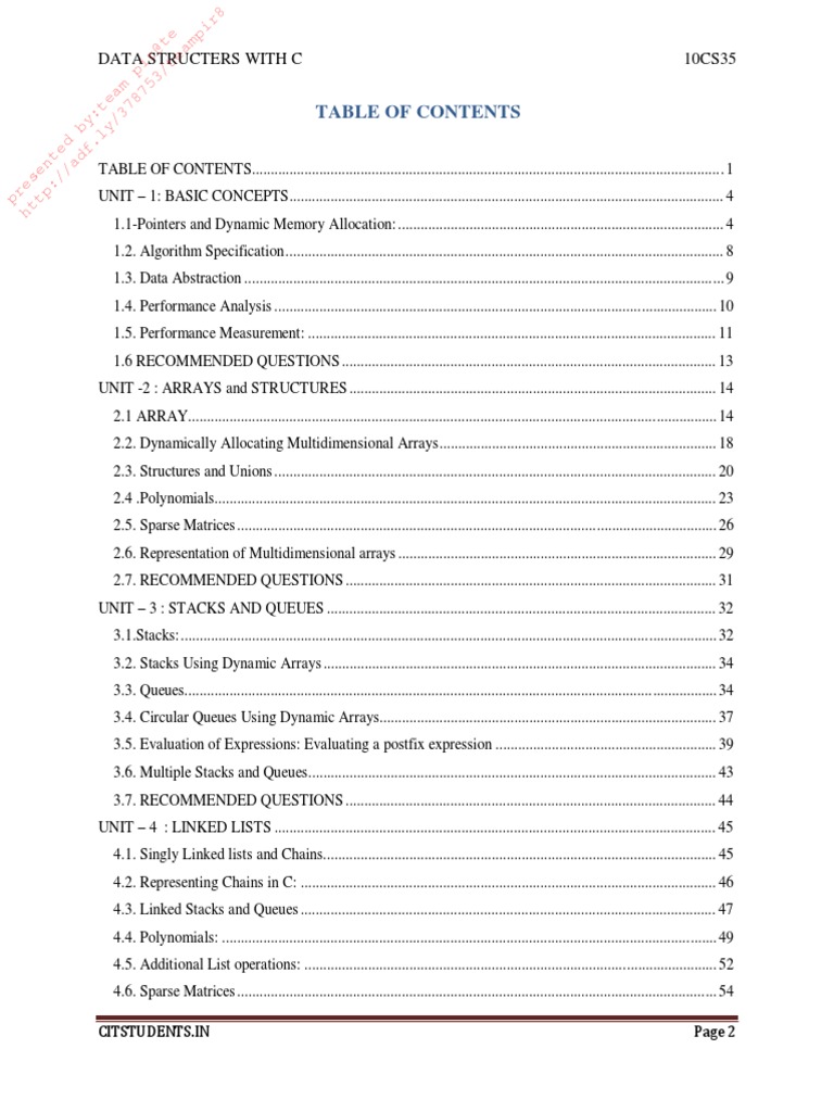 Data Structures With C Notes Pdf Pointer Computer Programming Array Data Type