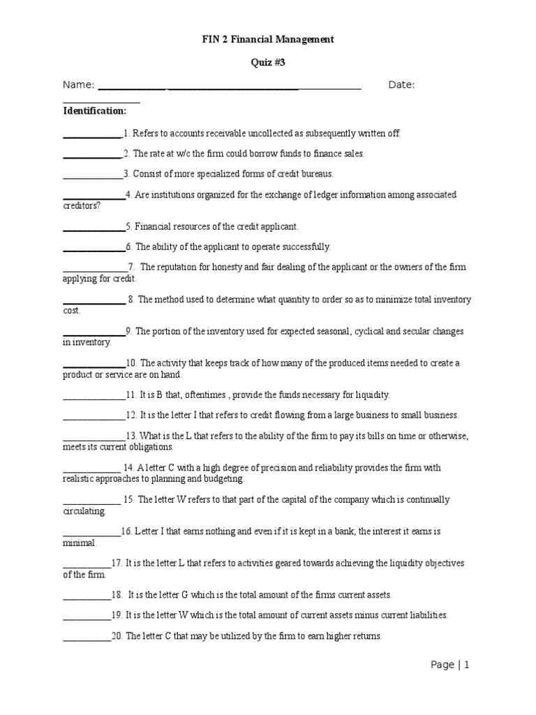 Financial Management Quiz #3 Guide | PDF