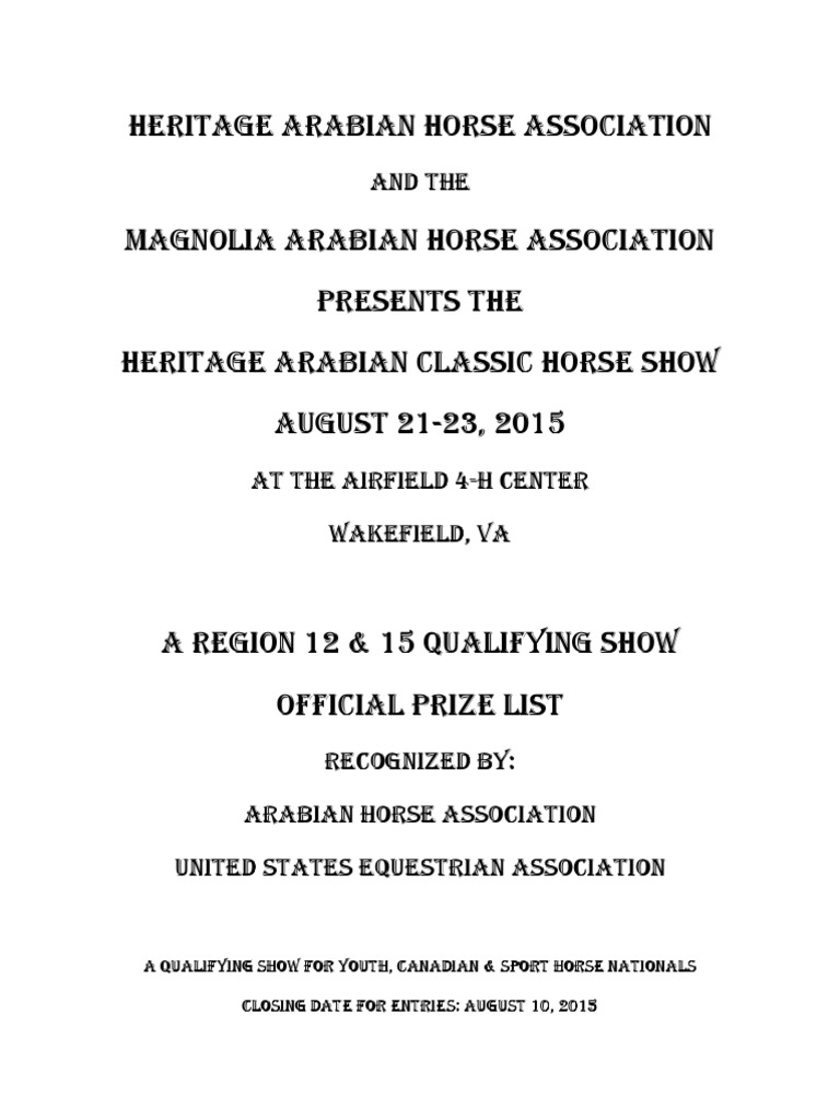Heritage Arabian Classic Show Details | PDF | Horse Gait | Indemnity
