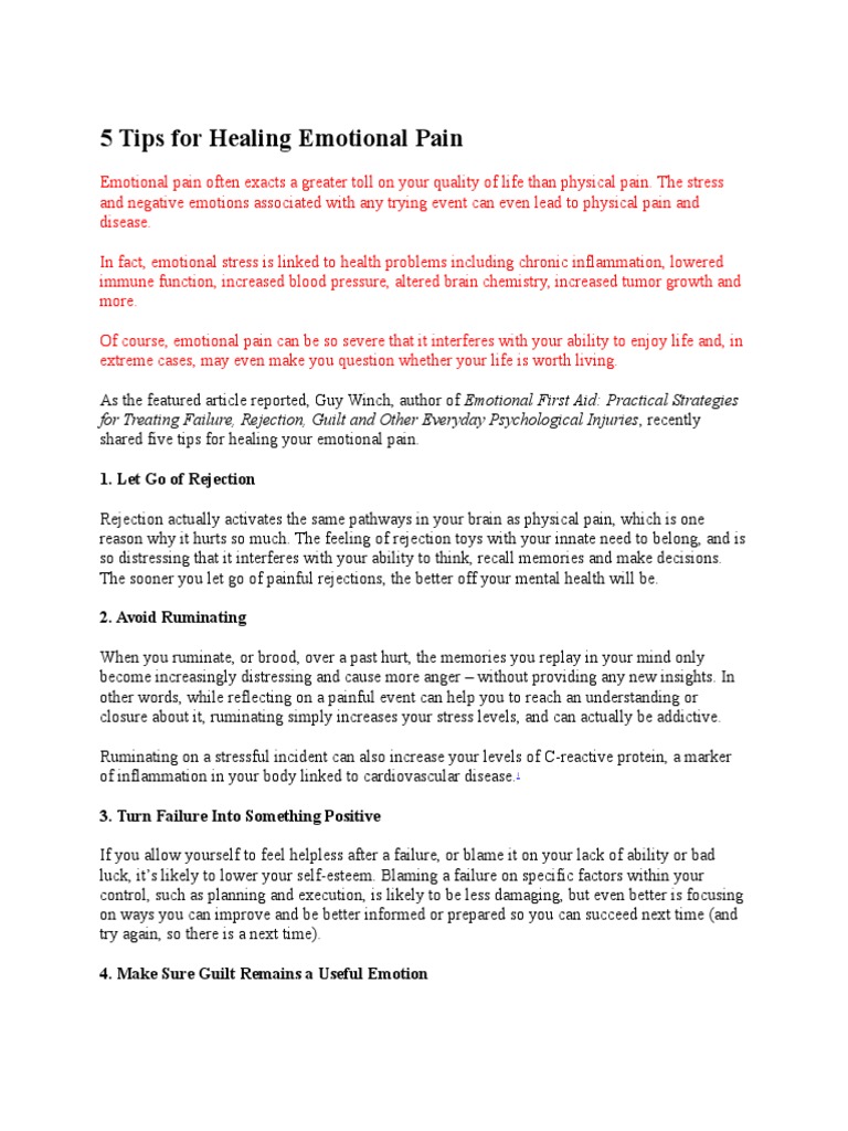 5 Tips For Healing Emotional Pain | PDF | Mood (Psychology) | Mental Health
