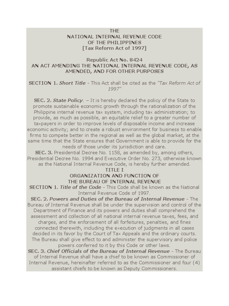 National Internal Revenue Code of the Philippines (NIRC) | Capital ...