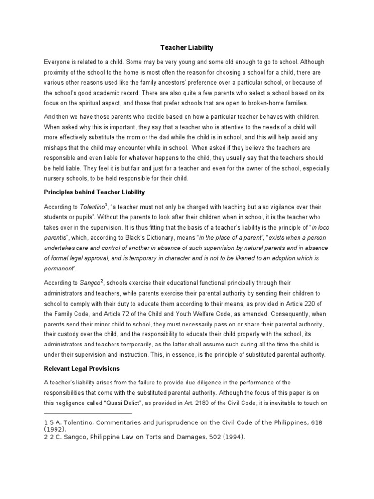 Teacher Liability in Philippine Law | PDF | Legal Liability | Negligence