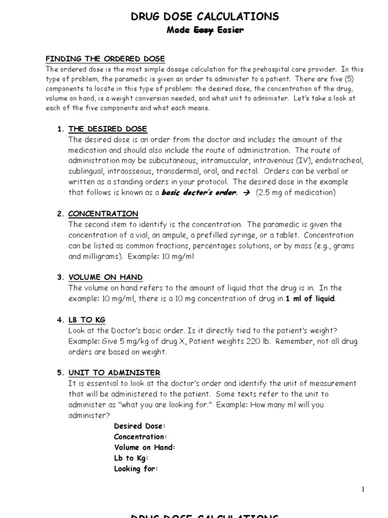 Drug Dose Calculations | PDF | Dose (Biochemistry) | Chemistry