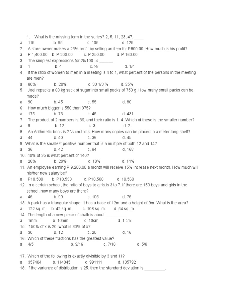 Math Let Reviewer | Elementary Mathematics | Physics & Mathematics