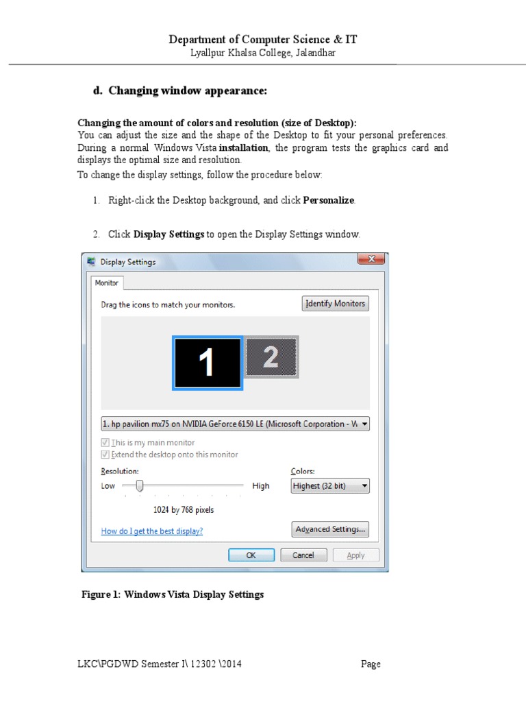Adjusting Display, Desktop, and Screen Saver Settings in Windows | PDF ...