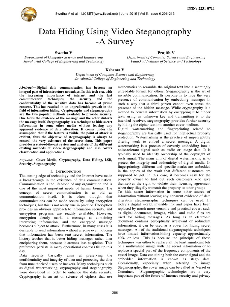 Data Hiding Using Video Steganography - A Survey | PDF | Discrete ...