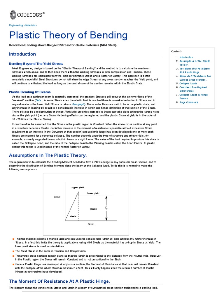 Plastic Theory of Bending - Materials - Engineering Reference With ...