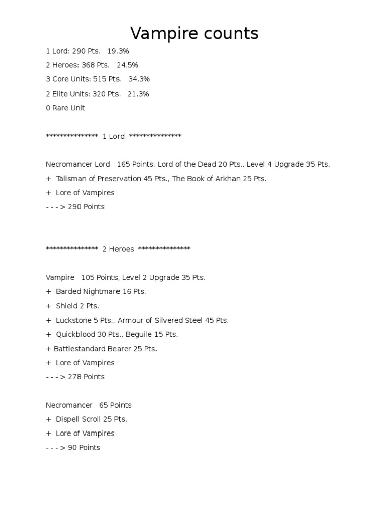 Vampire Counts Army List Breakdown | PDF