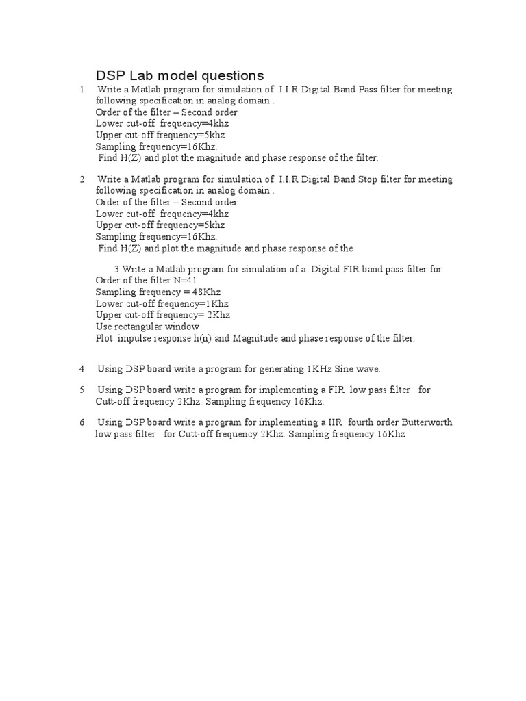 DSP Lab Model Questions | PDF | Digital Signal Processing | Discrete Fourier Transform
