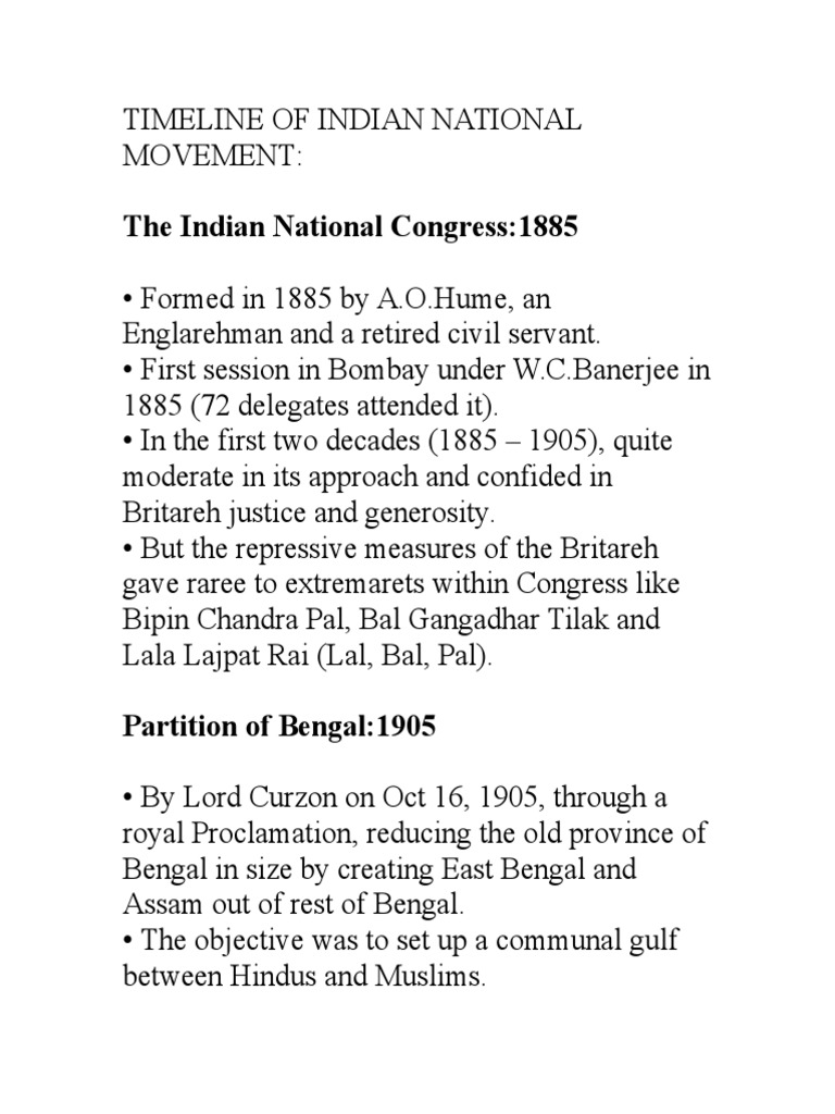 Timeline of Indian National Movement | PDF | Indian National Congress ...