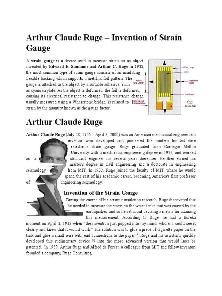 Arthur Claude Ruge - Invention of Strain Gauge | PDF