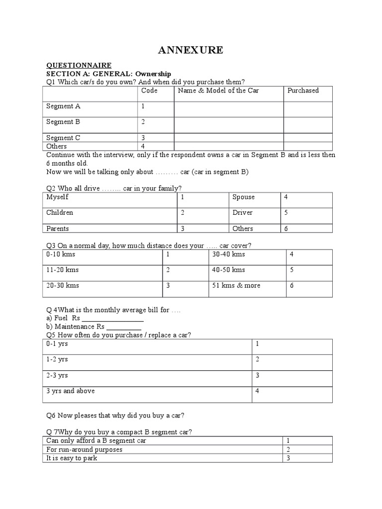 Car Questionnaire | PDF | Customer Satisfaction | Percentage
