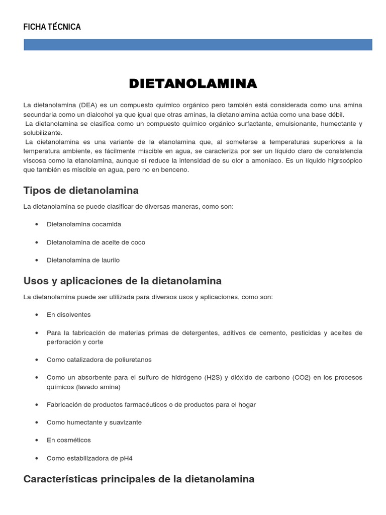 Dietanolamina | PDF | Compuestos químicos | Sustancias químicas
