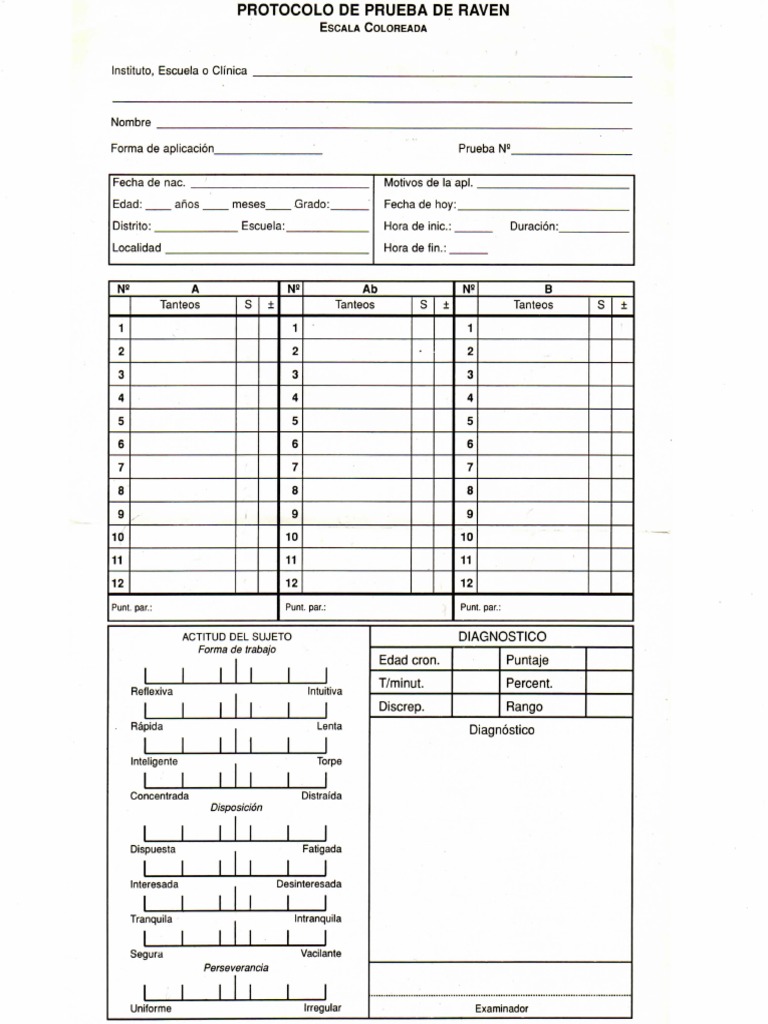 Protocolo Test de Raven COLOREADA | PDF | Enseñando y aprendiendo