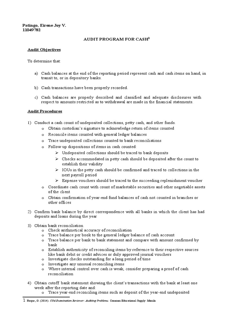 Audit Cash Controls Procedures | PDF