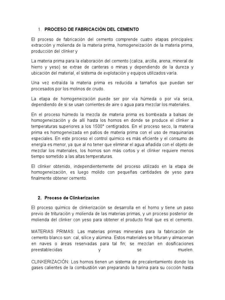 Proceso de Fabricación Del Cemento | PDF | Cemento | Materiales