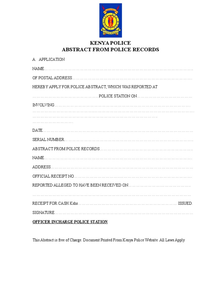Kenya Police Abstract Form | PDF | Law | History