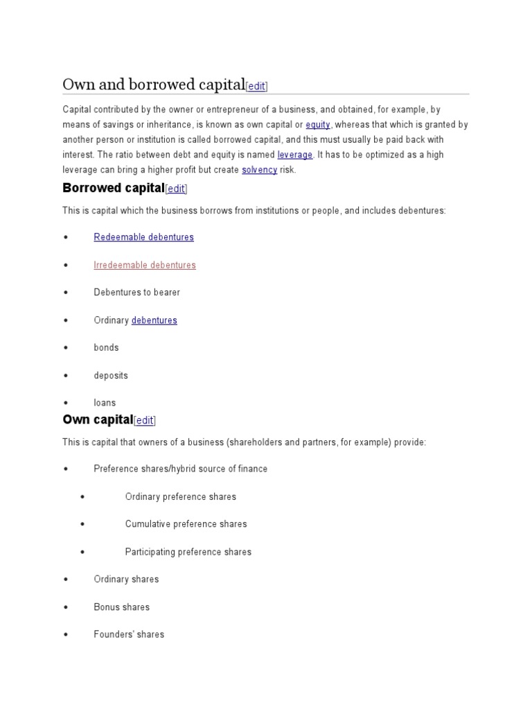 Own and Borrowed Capital | PDF | Financial Capital | Economics