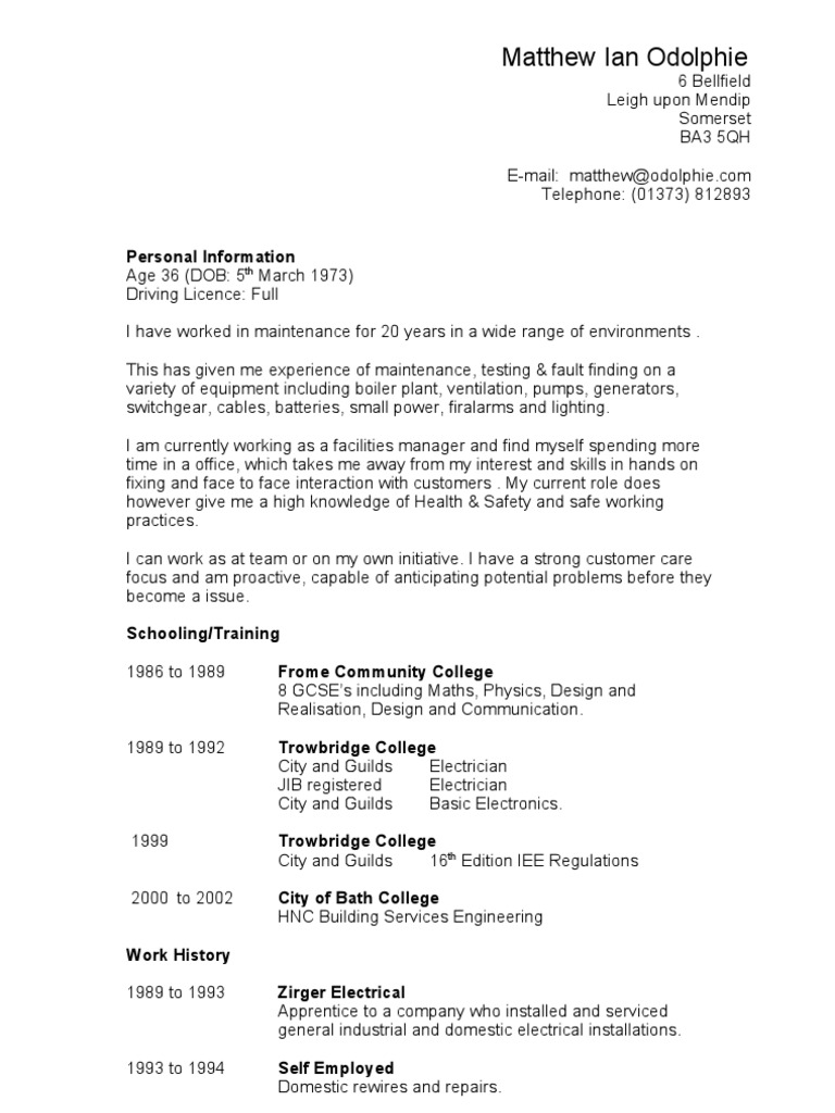 Matthew CV | PDF | Electrician