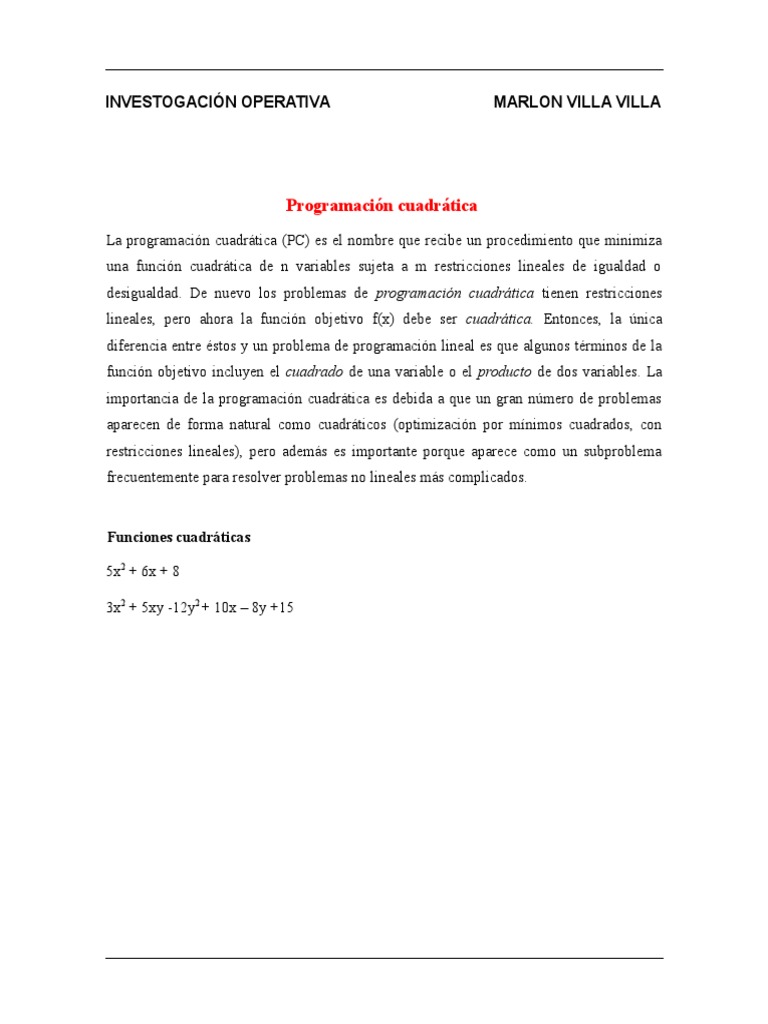 Programación Cuadrática | PDF