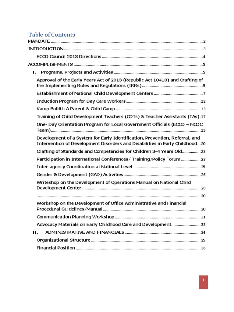 2013 ECCD Council Accomplishment Report | PDF | Gender And Development ...