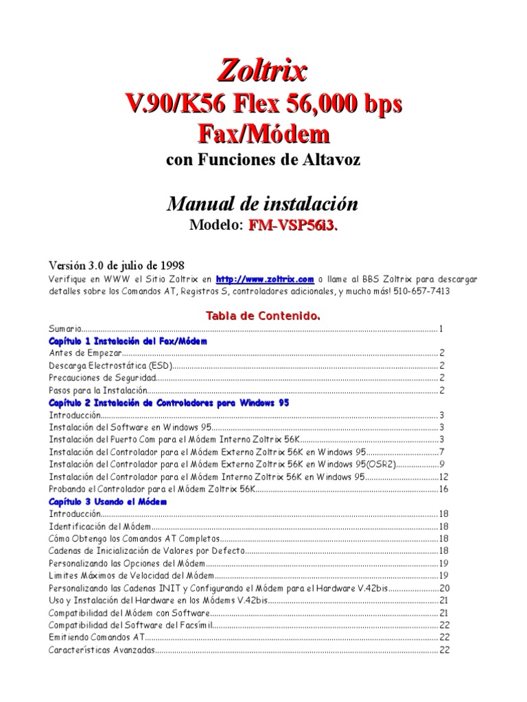 Manual Modem ZolTrix | PDF | Módem | Fax