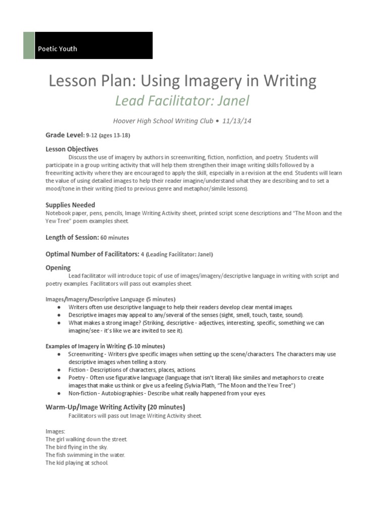 Image Lesson Plan - HHS - Poetic Youth 2 | PDF | Poetry | Screenwriting