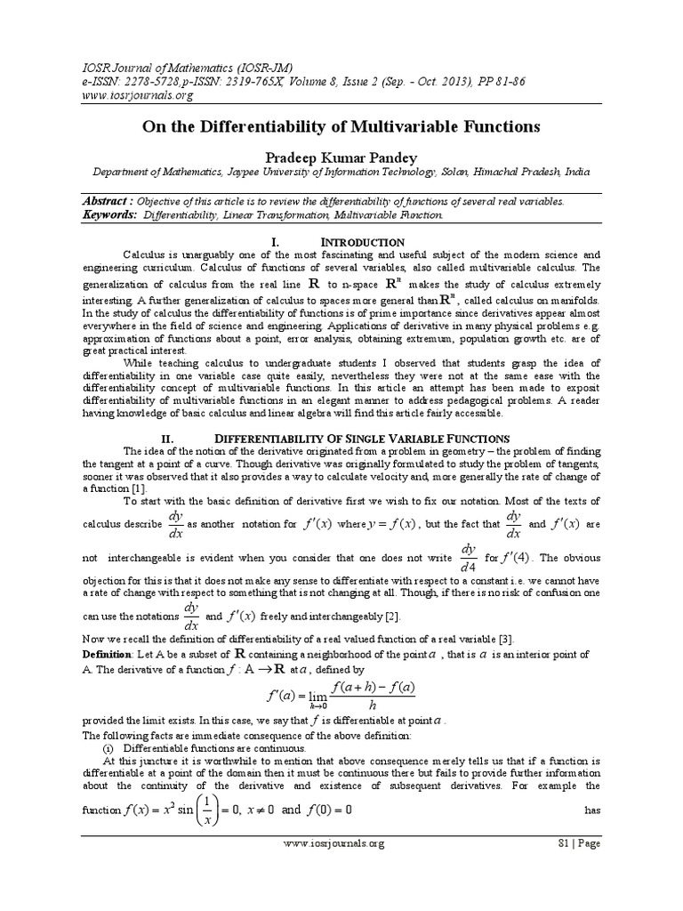 Differentiability in Multivariable Calculus | PDF | Derivative | Calculus