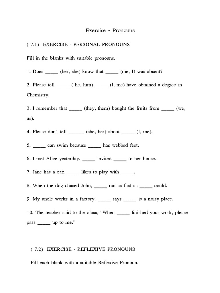 Exercise - Pronouns | PDF | Language Arts & Discipline