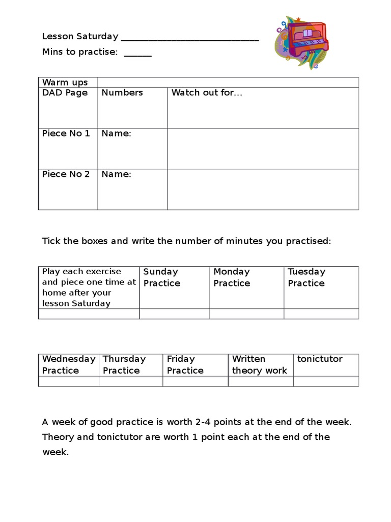 Weekly Music Practice Tracker | PDF