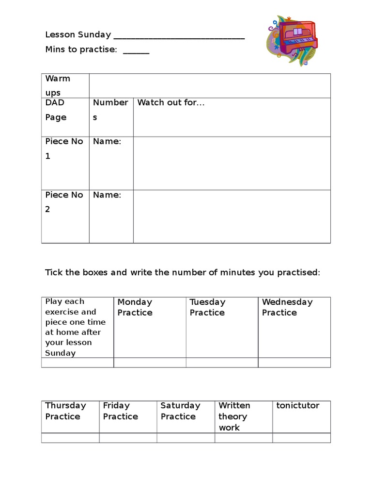 Weekly Music Practice Log Template | PDF