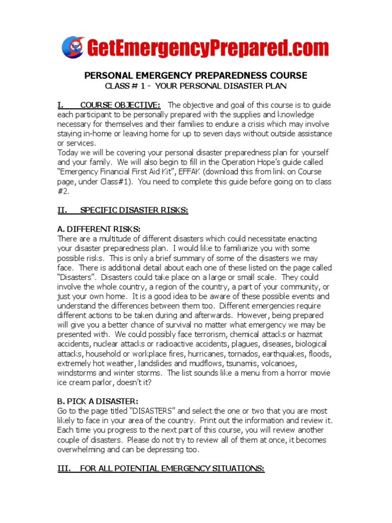 Personal Emergency Preparedness Course | Download Free PDF | Emergency ...